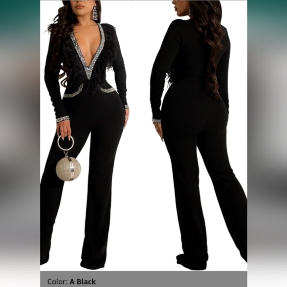 Amazon | Pants & Jumpsuits | Zoctuo Womens Sexy Elegant Rhinestone Bodycon Jumpsuits Party Club ...